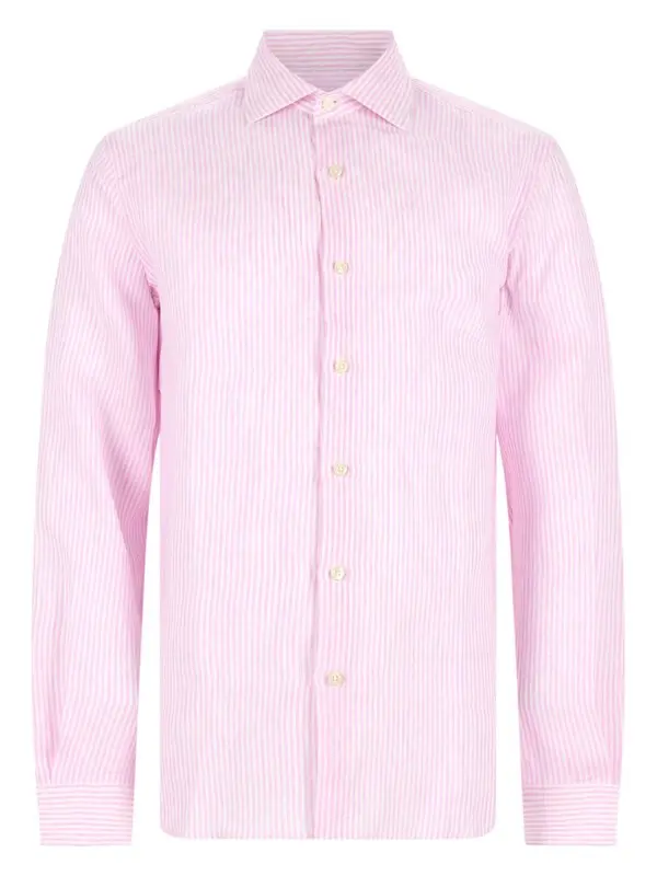 120% Lino Striped Linen Shirt - Pink