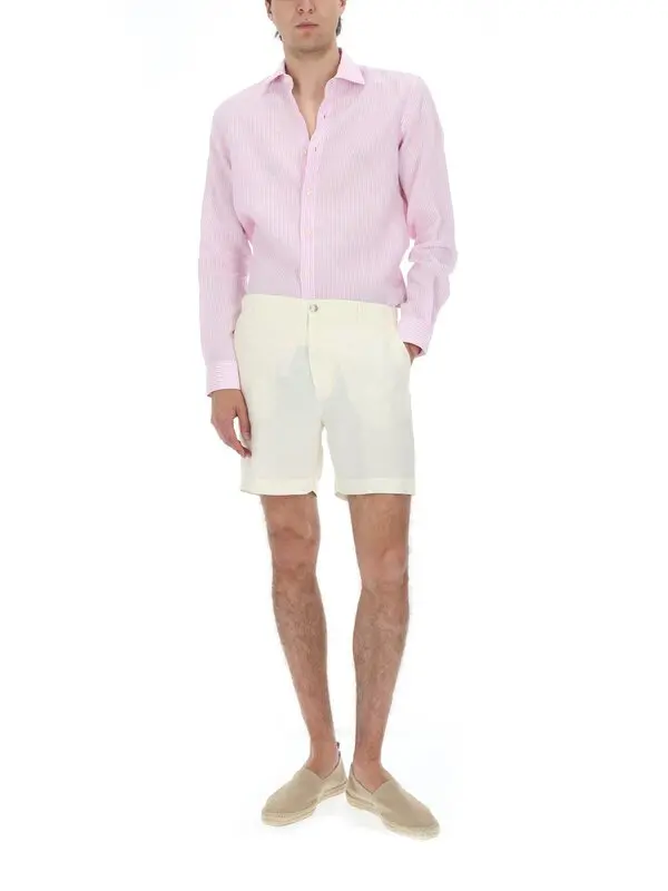 120% Lino Striped Linen Shirt - Pink
