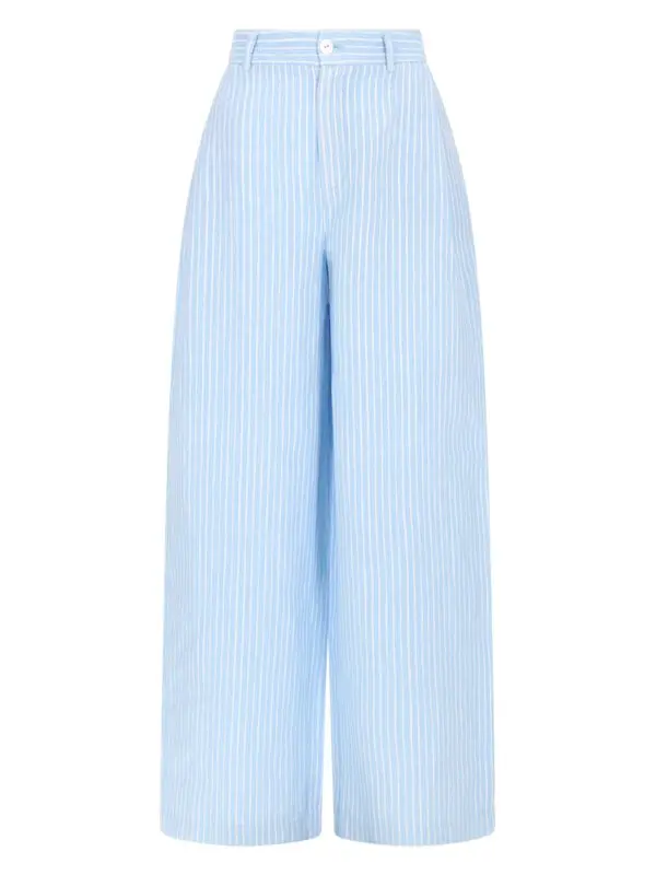 120% Lino Wide Leg Striped Trousers