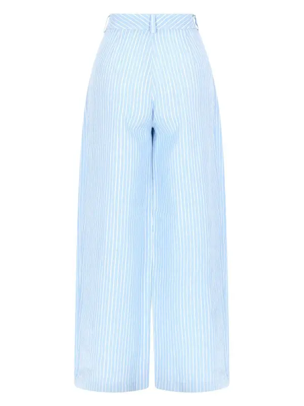 120% Lino Wide Leg Striped Trousers