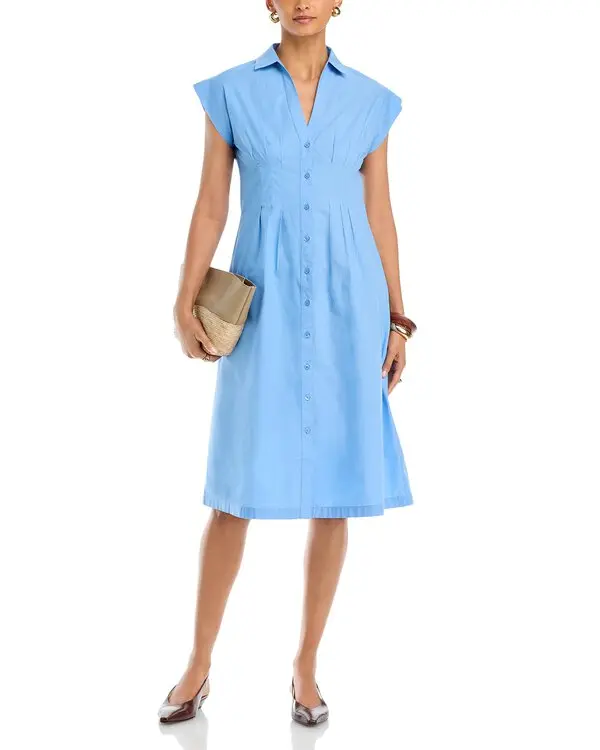 AREA STARS Tia Button Front Shirt Dress - Light Blue
