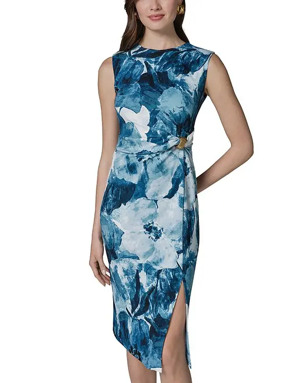 Donna Karan New York Printed Gathered Waist Midi Dress