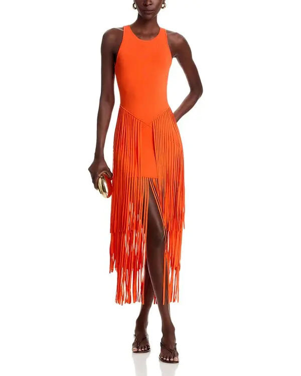 TOCCIN Jora Fringe Trim Racer Dress - Flame