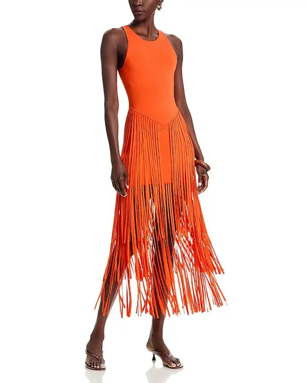 TOCCIN Jora Fringe Trim Racer Dress - Flame