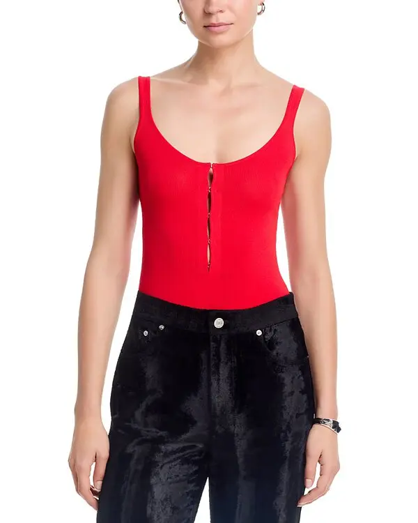 Brandon Maxwell Scoop Neck Bodysuit With Front Zipper