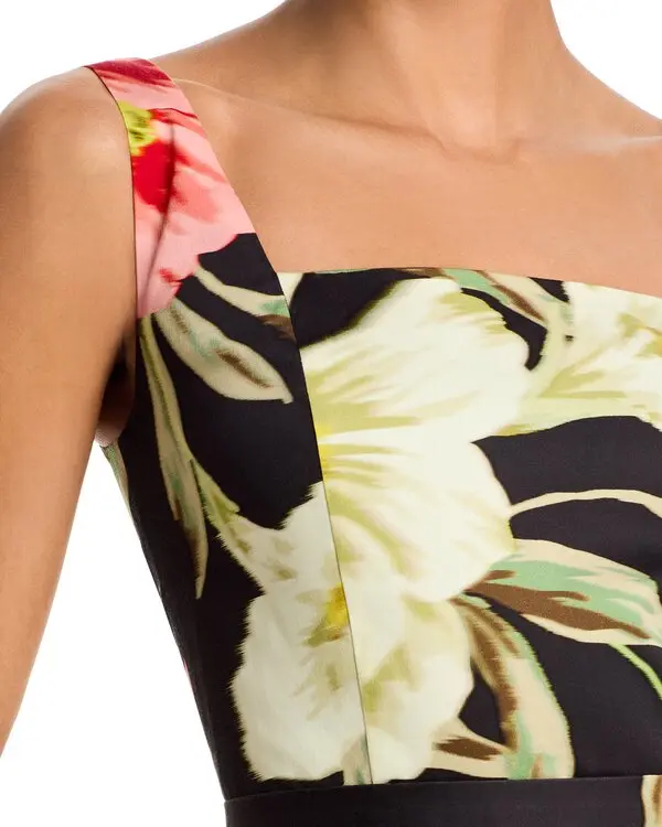UNGARO Floral Print Square Neck Sheath Dress