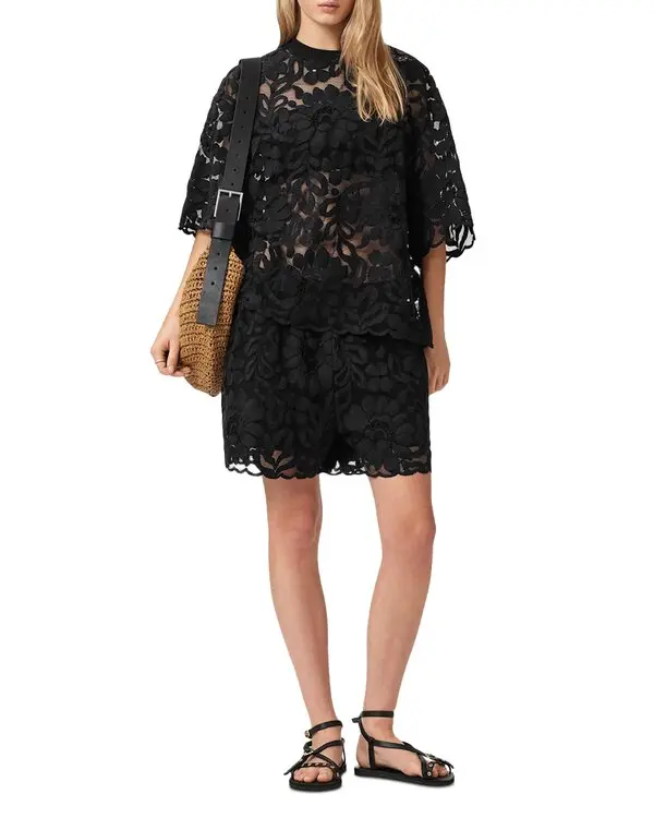ALLSAINTS Amelie Lace Tee - Black