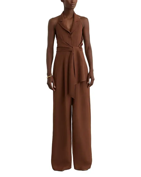 REISS Petite Taya Tie Front Jumpsuit - Rust Orange