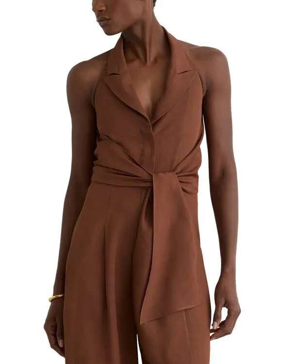 REISS Petite Taya Tie Front Jumpsuit - Rust Orange