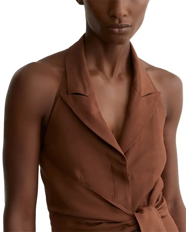 REISS Petite Taya Tie Front Jumpsuit - Rust Orange