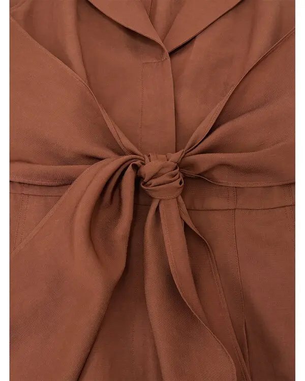 REISS Petite Taya Tie Front Jumpsuit - Rust Orange