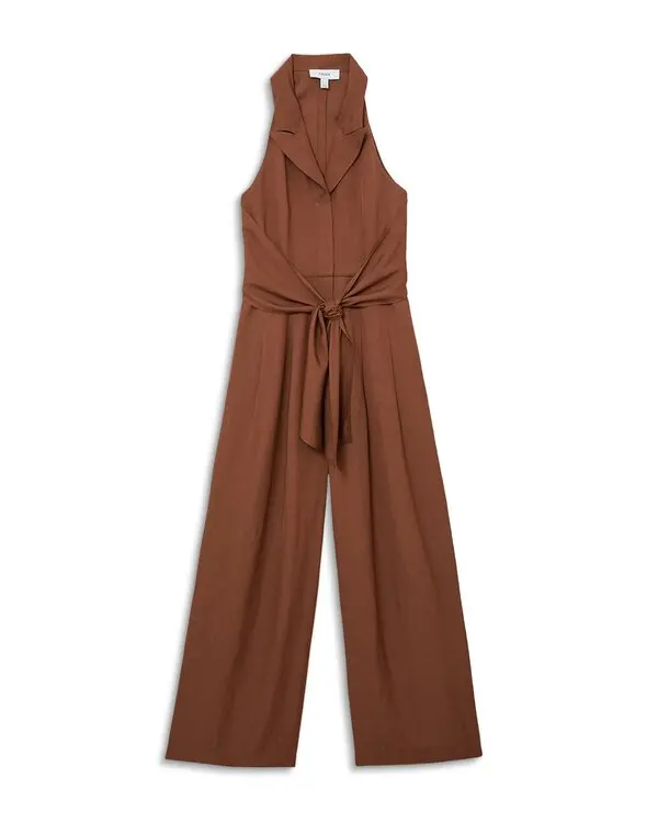 REISS Petite Taya Tie Front Jumpsuit - Rust Orange