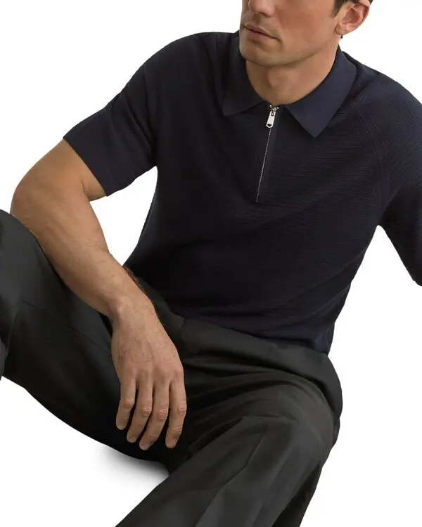 REISS Estate Regular Fit Half Zip Textured Polo Shirt