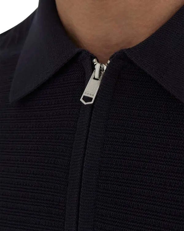 REISS Estate Regular Fit Half Zip Textured Polo Shirt