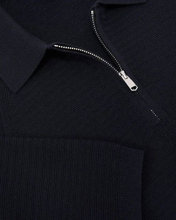 REISS Estate Regular Fit Half Zip Textured Polo Shirt