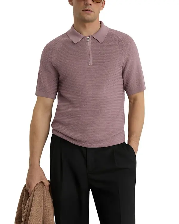 REISS Estate Regular Fit Half Zip Textured Polo Shirt