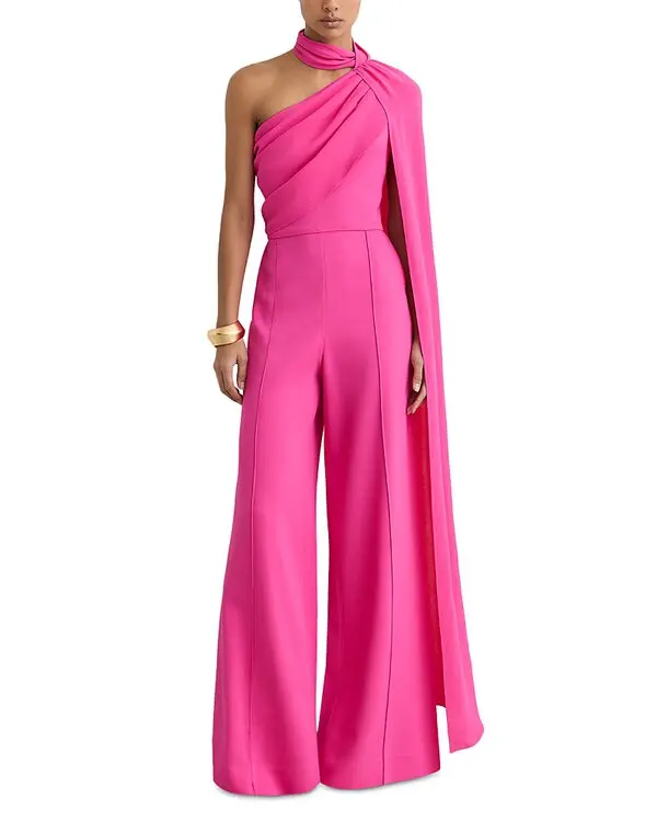REISS Petites Draped One Shoulder Jumpsuit - Raspberry