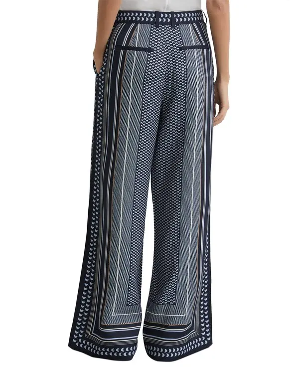 REISS Anna Wide Leg Printed Trousers - Navy