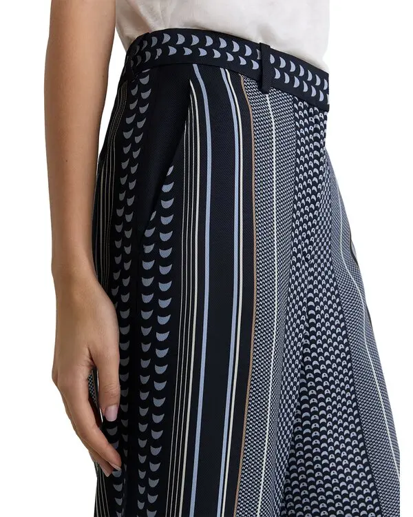 REISS Anna Wide Leg Printed Trousers - Navy
