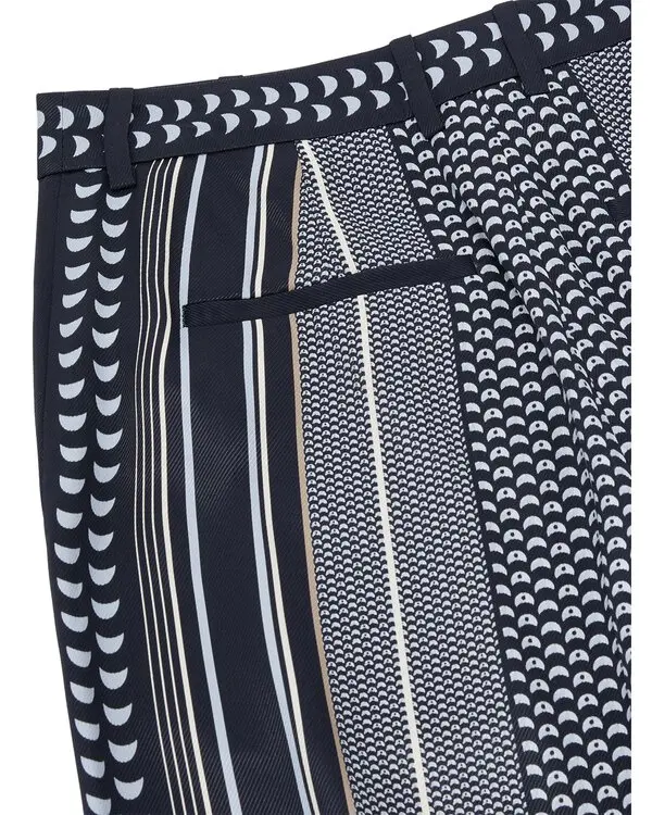 REISS Anna Wide Leg Printed Trousers - Navy