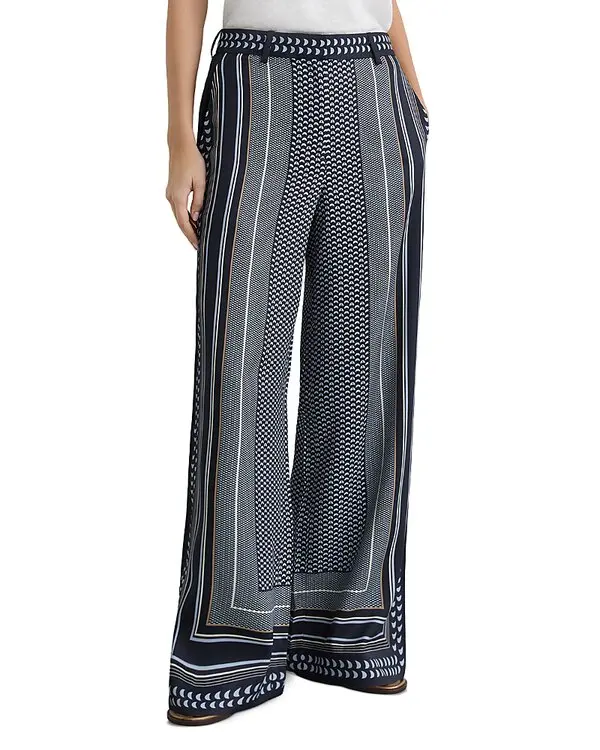 REISS Petite Anna Printed Wide Leg Trousers - Navy