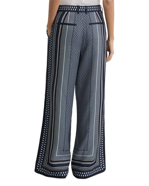 REISS Petite Anna Printed Wide Leg Trousers - Navy