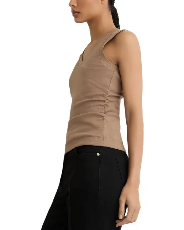 REISS Ruched V-neck Ribbed Top