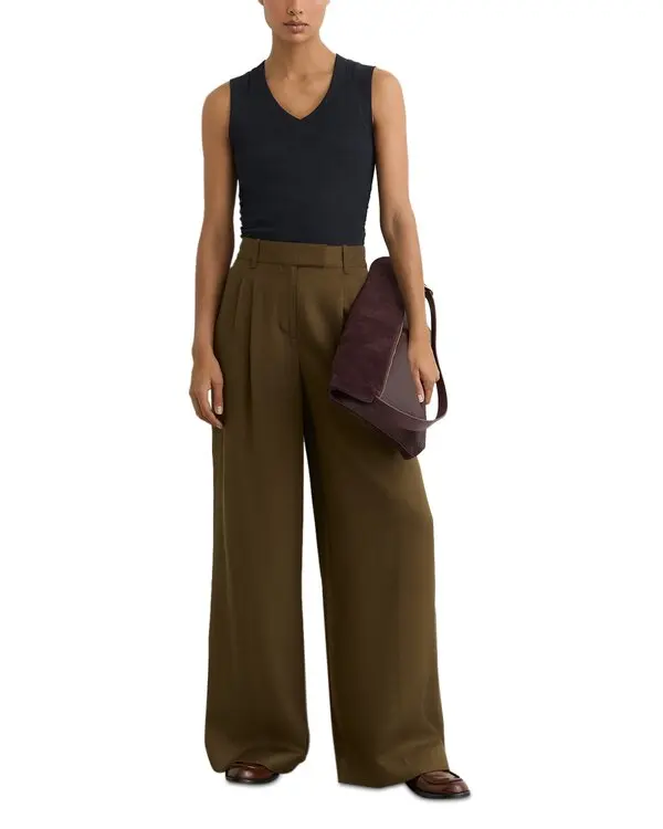 REISS Ruched Ribbed V-neck Top