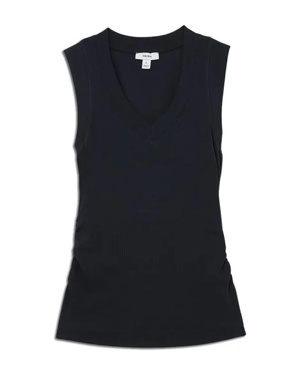 REISS Ruched Ribbed V-neck Top