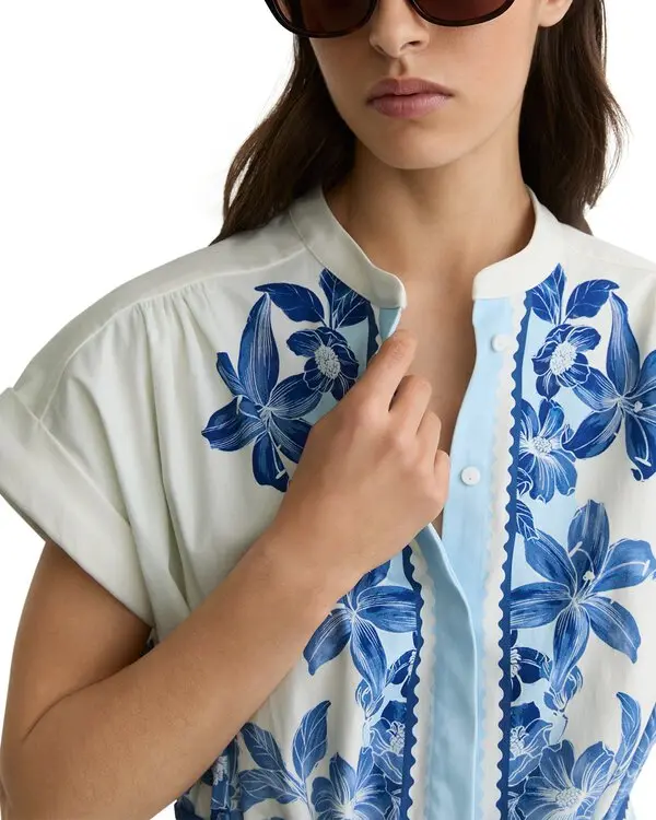 REISS Soya Romper With Floral Print And Belt - Navy/ivory