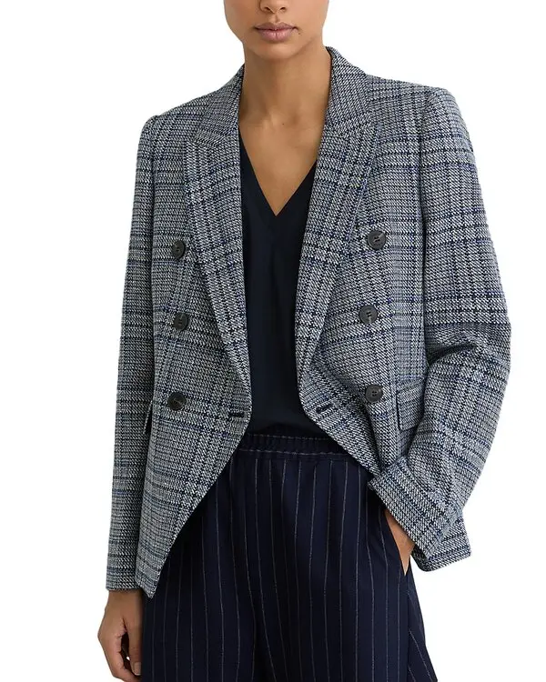 REISS Larissa Double Breasted Blazer - Navy Check