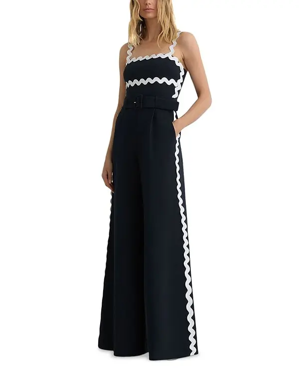 REISS Dash Jumpsuit With Scalloped Trim And Belt - Navy/ivory