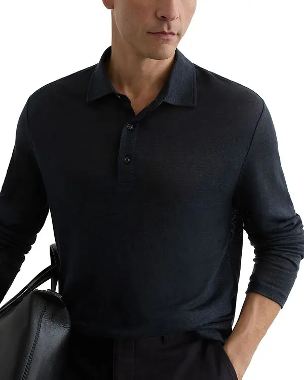 REISS Pembroke Linen Polo Shirt - Navy