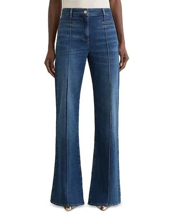 REISS Claude High Rise Pintuck Flare Jeans - Mid Blue