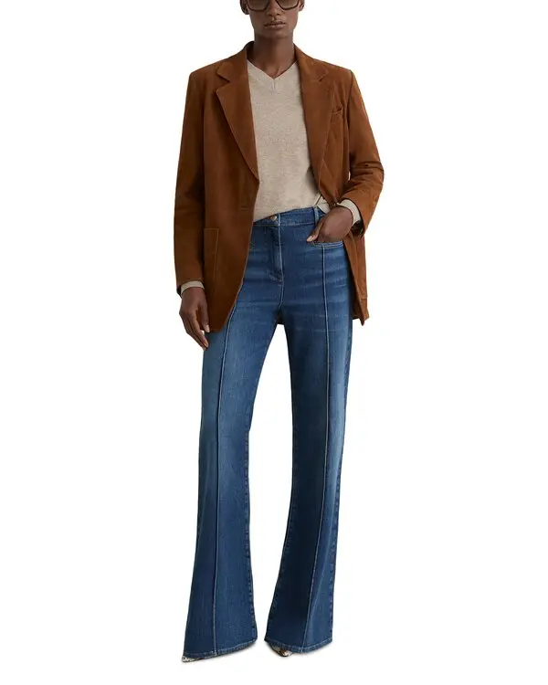 REISS Claude High Rise Pintuck Flare Jeans - Mid Blue