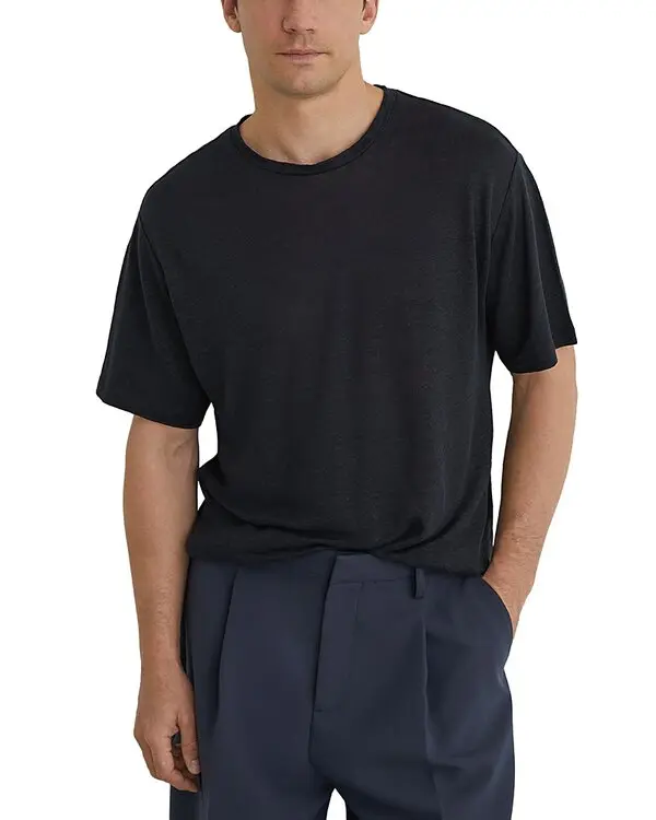 REISS Langley Relaxed Fit Linen T-shirt - Navy