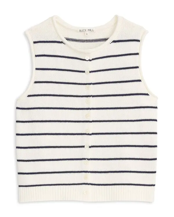 ALEX MILL Striped Cotton Cashmere Sweater Vest - Ivory/navy