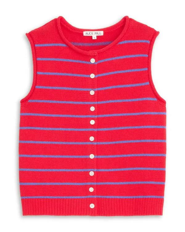 ALEX MILL Striped Sweater Vest - Scarlet/cobalt