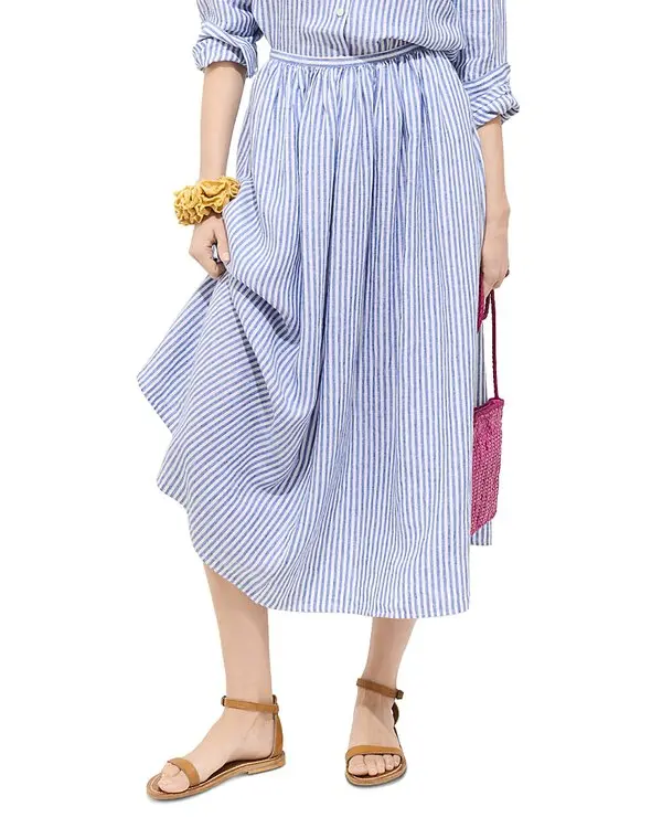 ALEX MILL Sarah Linen Blend Striped Midi Skirt - Ocean / Ivory
