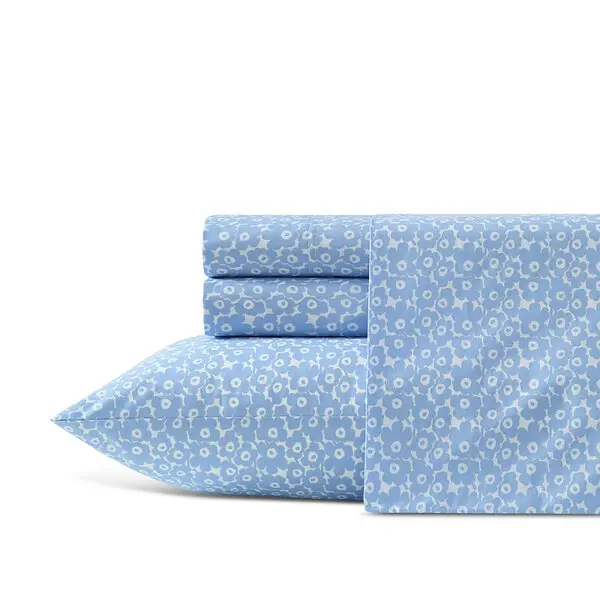 Marimekko Pikkuinen Unikko Cotton Percale 4 Piece Sheet Set, Full - Light Blue