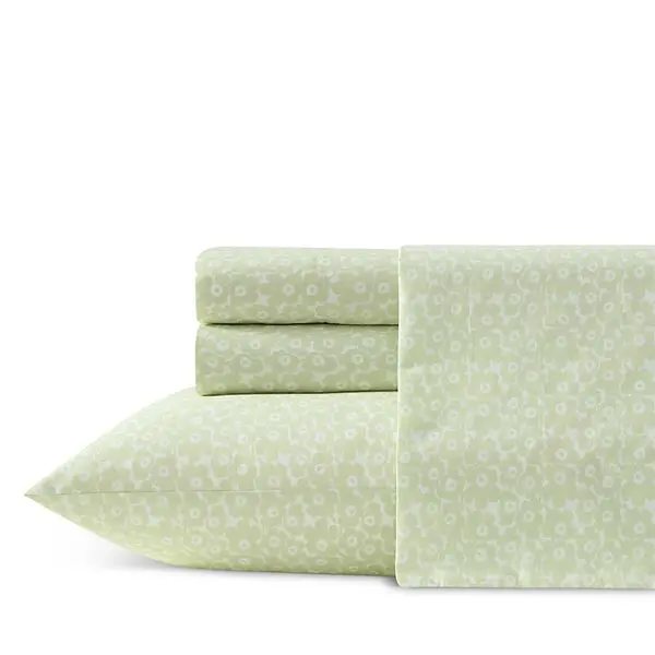 Marimekko Pikkuinen Unikko Cotton Percale 4 Piece Sheet Set, Full - Light Green