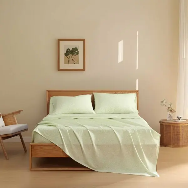 Marimekko Pikkuinen Unikko Cotton Percale 4 Piece Sheet Set, Queen - Light Green