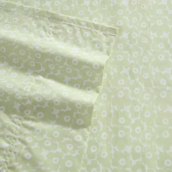 Marimekko Pikkuinen Unikko Cotton Percale 4 Piece Sheet Set, Queen - Light Green