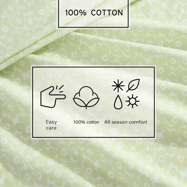 Marimekko Pikkuinen Unikko Cotton Percale 4 Piece Sheet Set, Queen - Light Green
