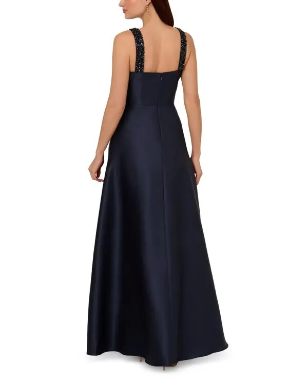 Adrianna Papell Beaded Neckline Mikado Gown