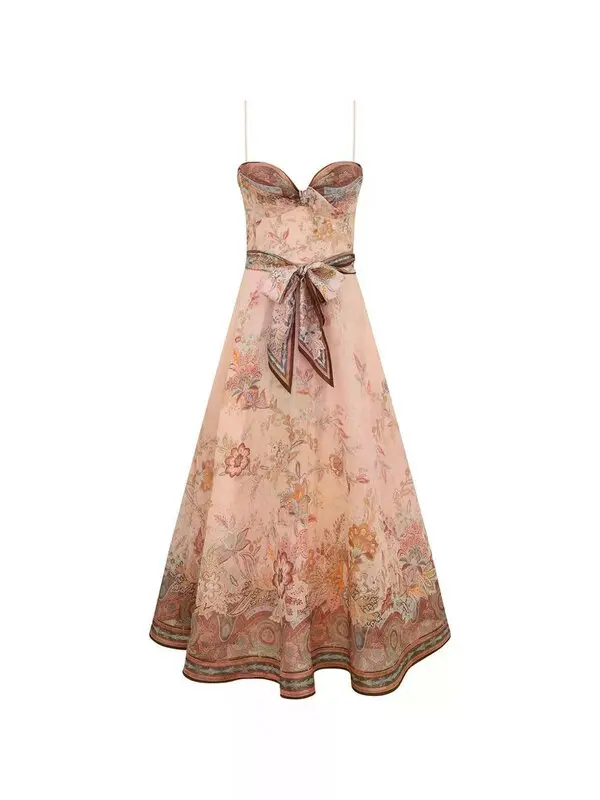 Zimmermann Alchemy Floral Print Sweetheart Neck Midi Dress - Pink