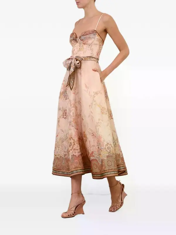 Zimmermann Alchemy Floral Print Sweetheart Neck Midi Dress - Pink