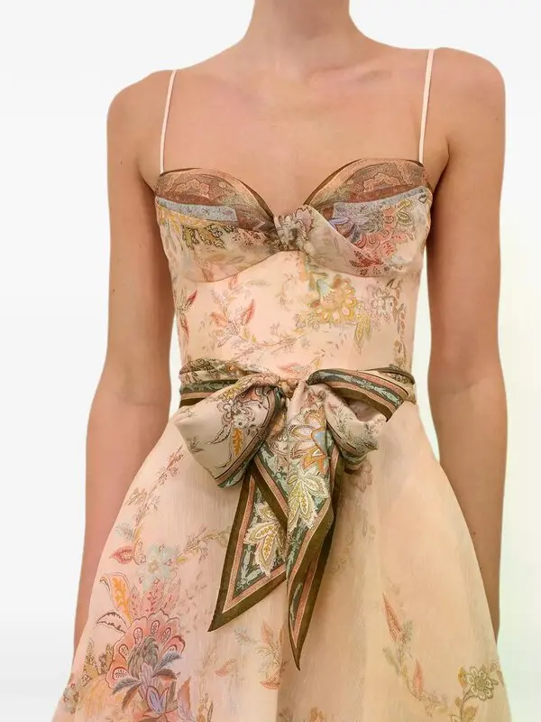 Zimmermann Alchemy Floral Print Sweetheart Neck Midi Dress - Pink