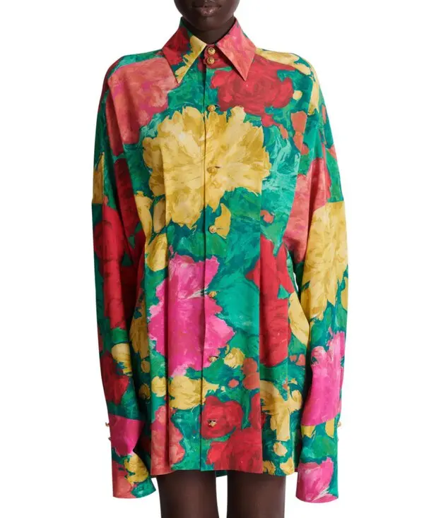 Balmain Printed Crepe Shirt Dress