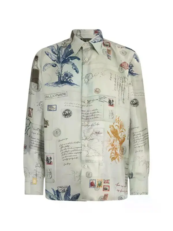 BILLIONAIRE Letter Button-down Silk Shirt
